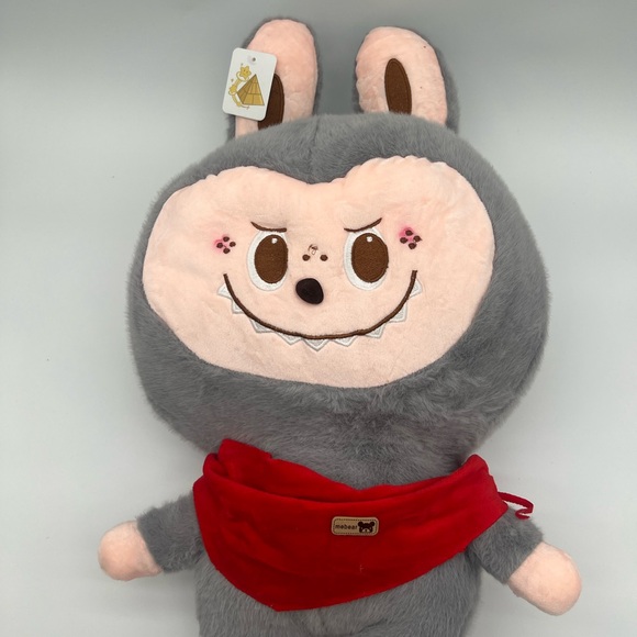 Toys | Labubu Plushie Gray And Red Stuffed Animal Toy | Poshmark